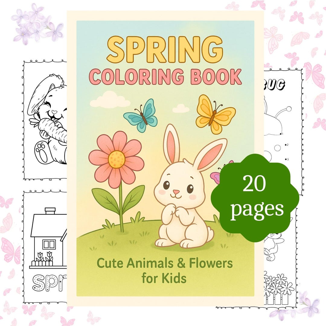 Spring Coloring Book for Kids, Printable Spring Activity Book, Cute ...