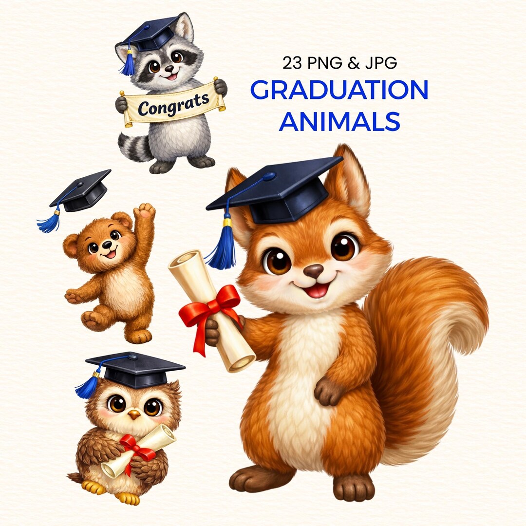 Graduation Animals Clipart PNG, Woodland Graduation Animals, School ...