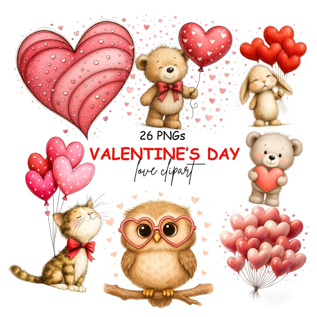 Valentine’s Day Clipart, Love Graphics, Whimsical Animals & Heart ...