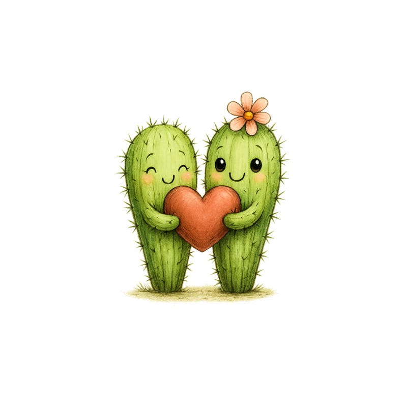 Cactus Valentine's Day Whimsical Clipart, Love Graphics, Green Cactus ...