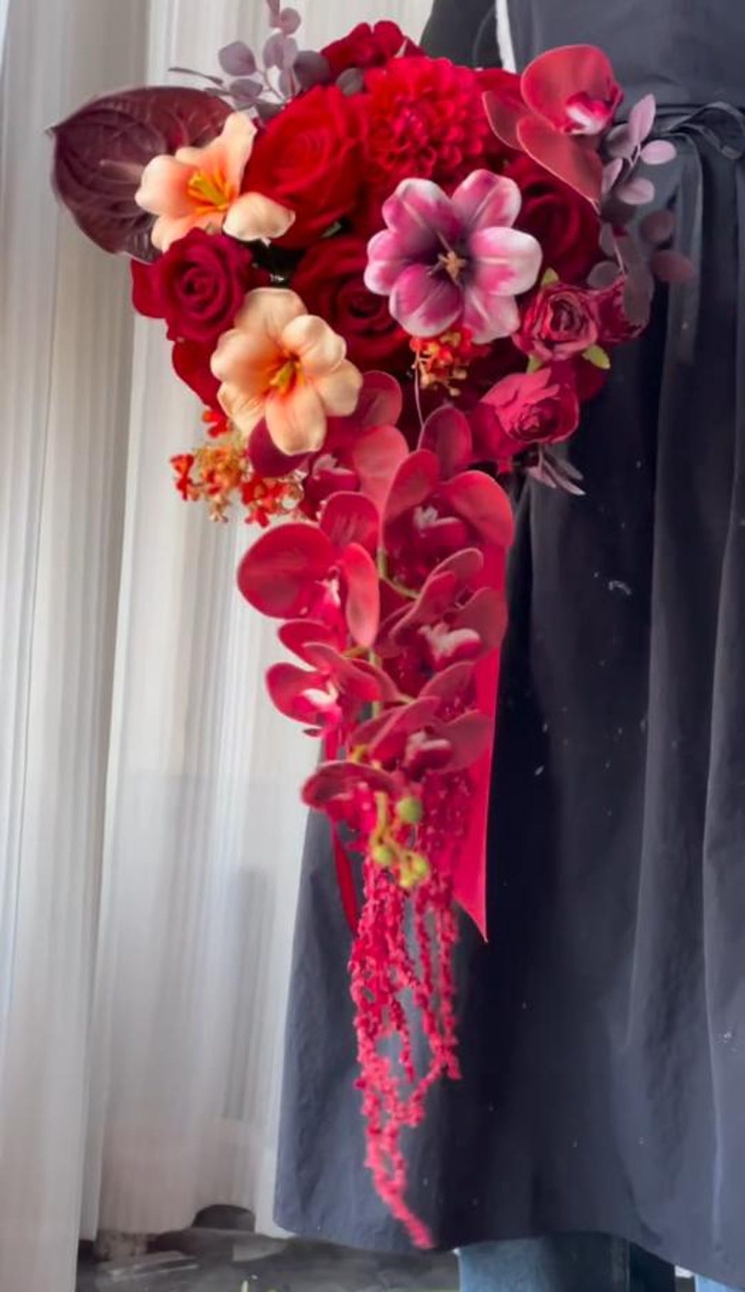 Scarlet Cascade Bridal Bouquet, Ruby Red Wedding Bouquet - Etsy