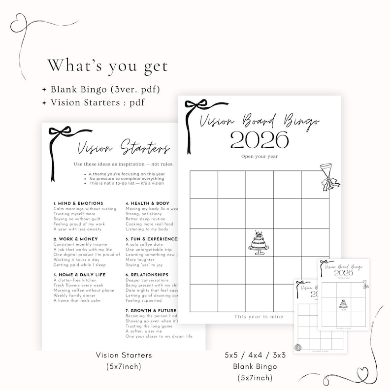 2026 Vision Board Bingo Card Printable | Blank New Year Party Games ...