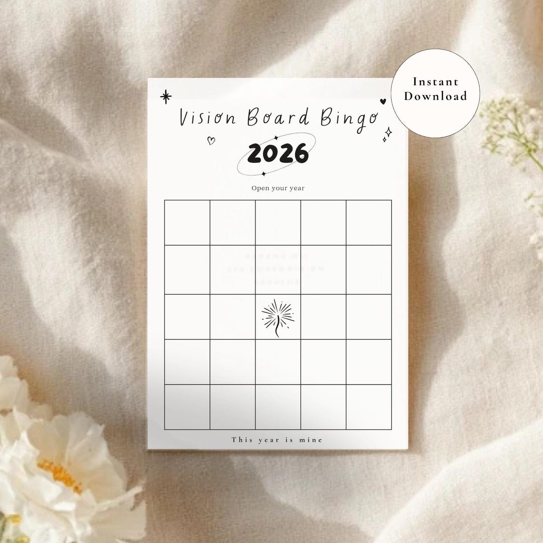 2026 Vision Board Bingo Card Printable | Blank New Year Party Games ...