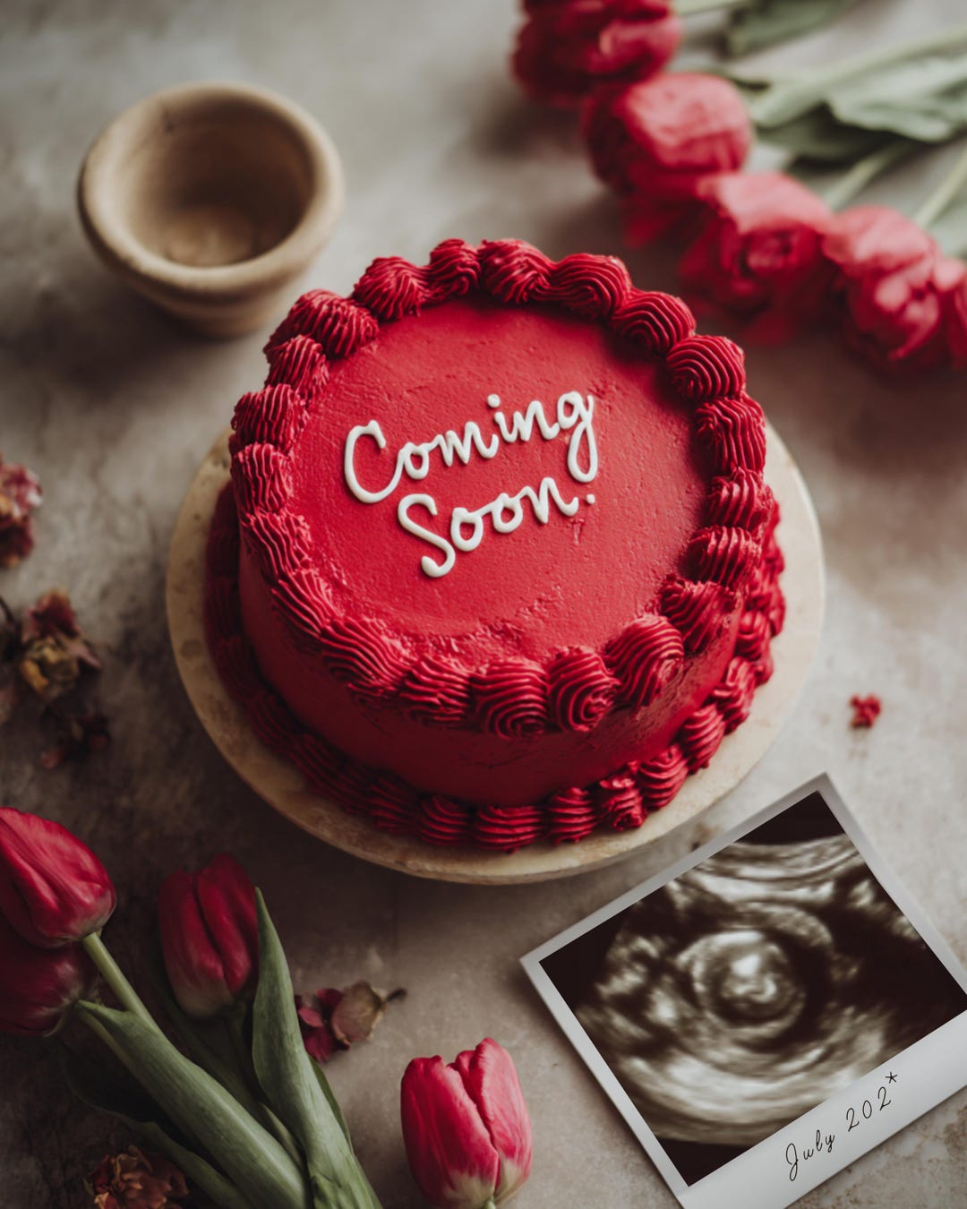 Valentines Day Pregnancy Announcement | Red Icing Cake Minimalist ...