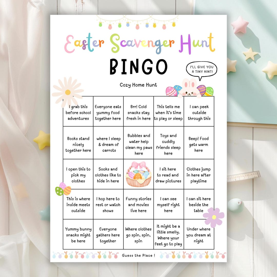 Easter Egg Hunt Bingo Printable | Indoor Outdoor Scavenger Hunt Game ...