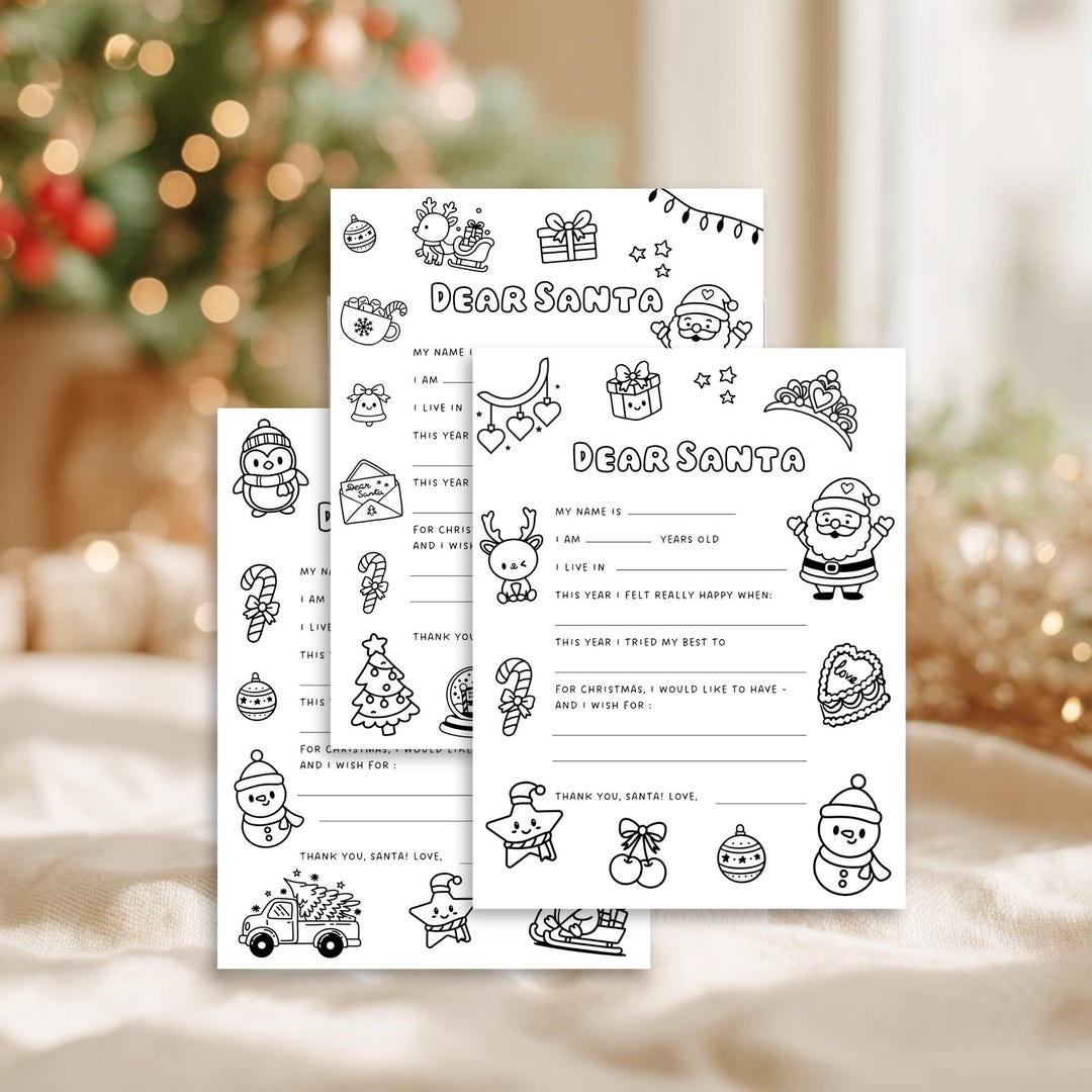Dear Santa Coloring Page 3 Bundle for Kids Boys Girls Christmas ...