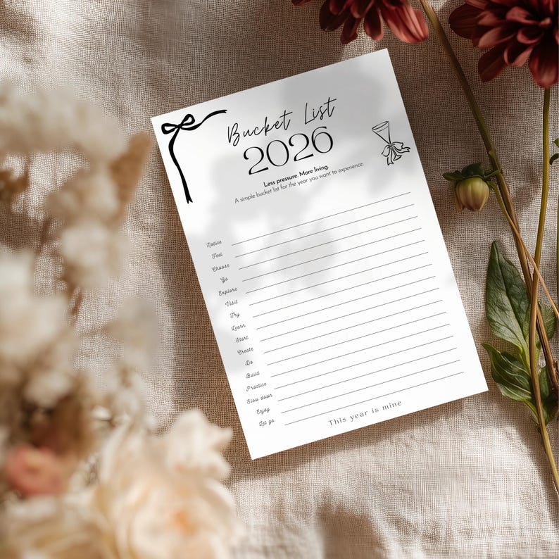 2026 Bucket List Printable Simple Yearly Life List Game New Year ...