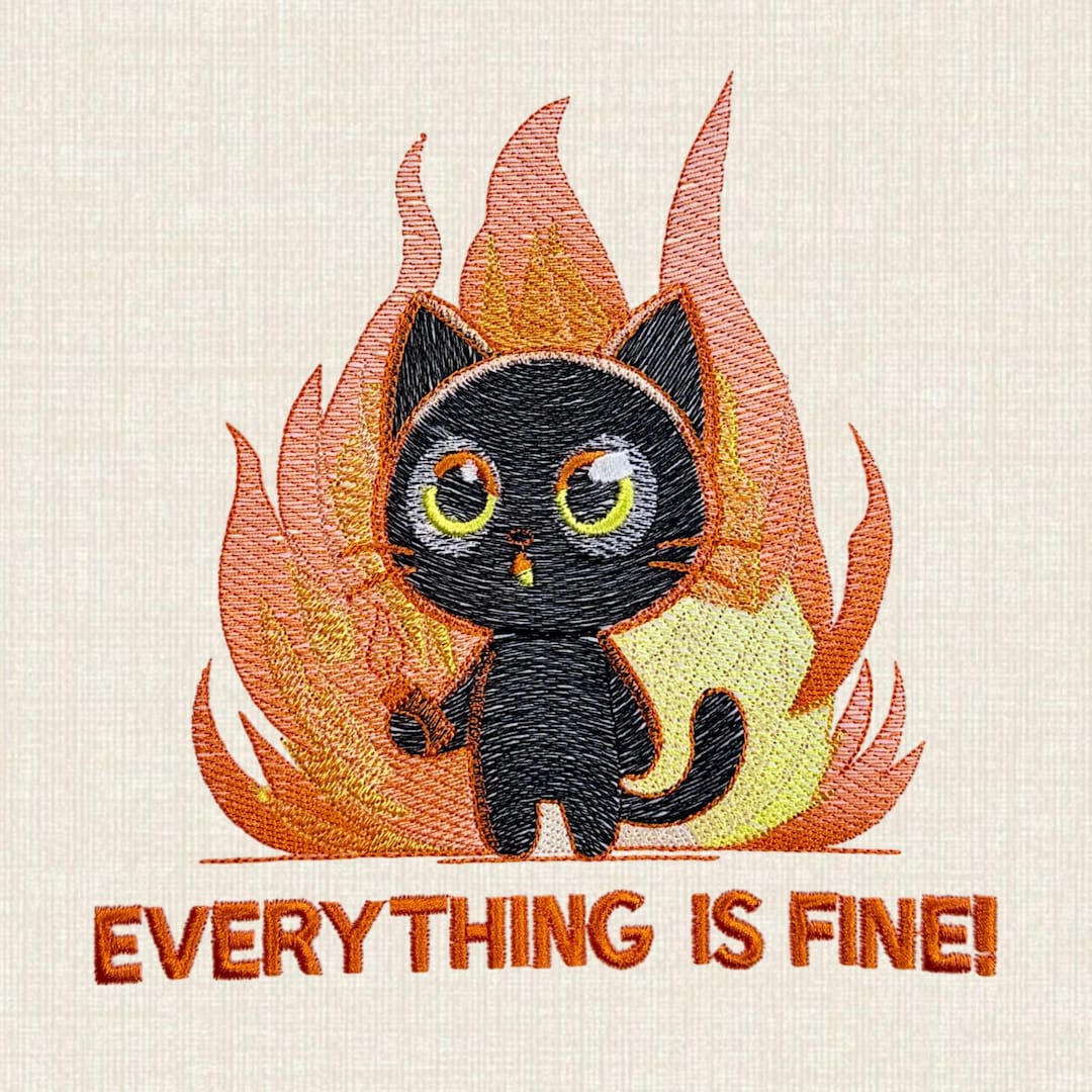 Funny Black Cat Machine Embroidery Design, Everything is Fine Black Cat ...
