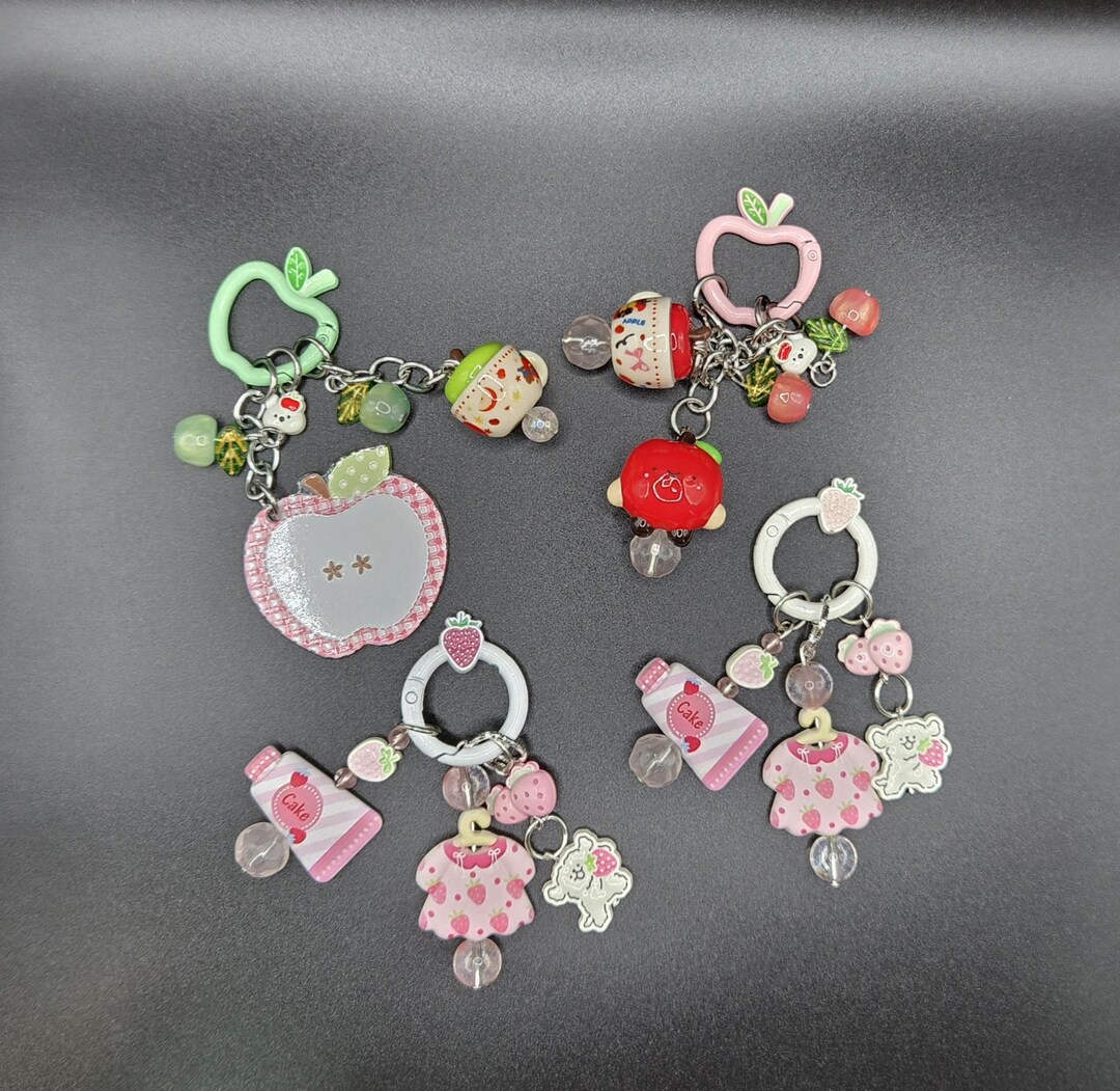 Adorable Strawberry or Apple Keychains | Fruit-themed Charms for Bags ...