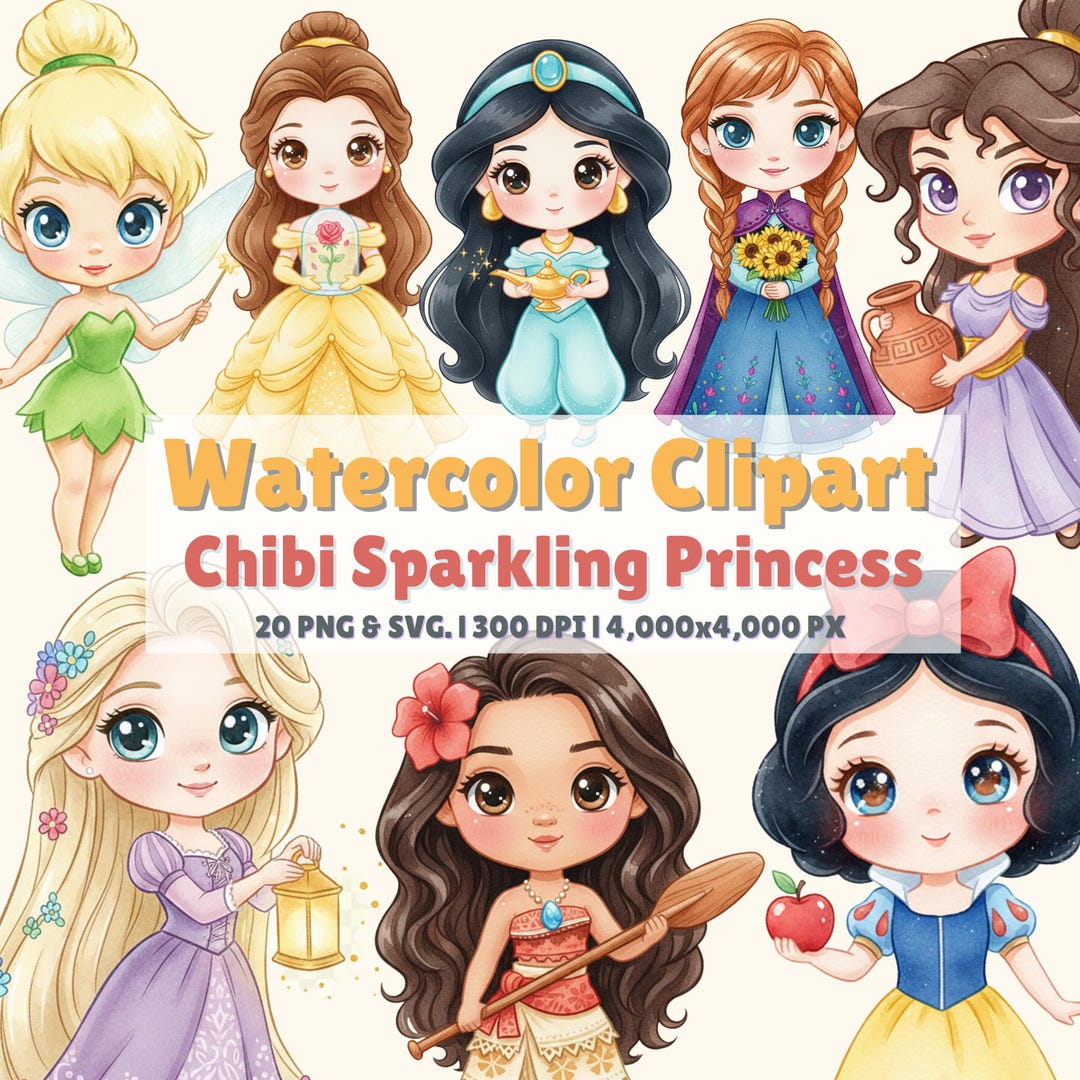 Paquete de imágenes prediseñadas de princesas en acuarela / Estilo ...