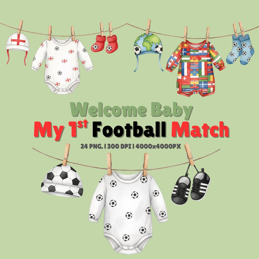 Watercolor Football Baby Outfit Clipart: Sports PNG Set (digital ...