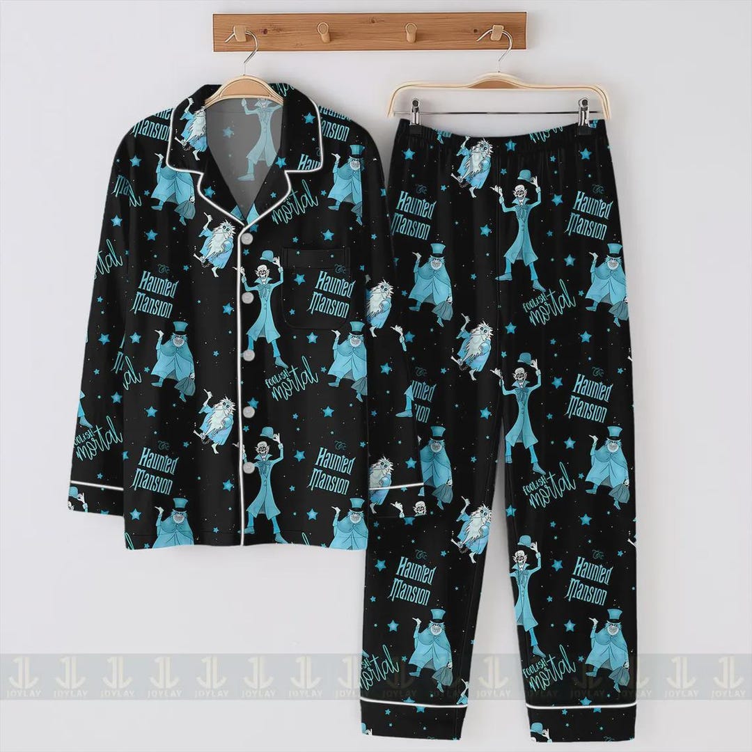 Haunted Mansion Hitchhiking Ghosts Silk Pajama Set: Unisex Halloween ...