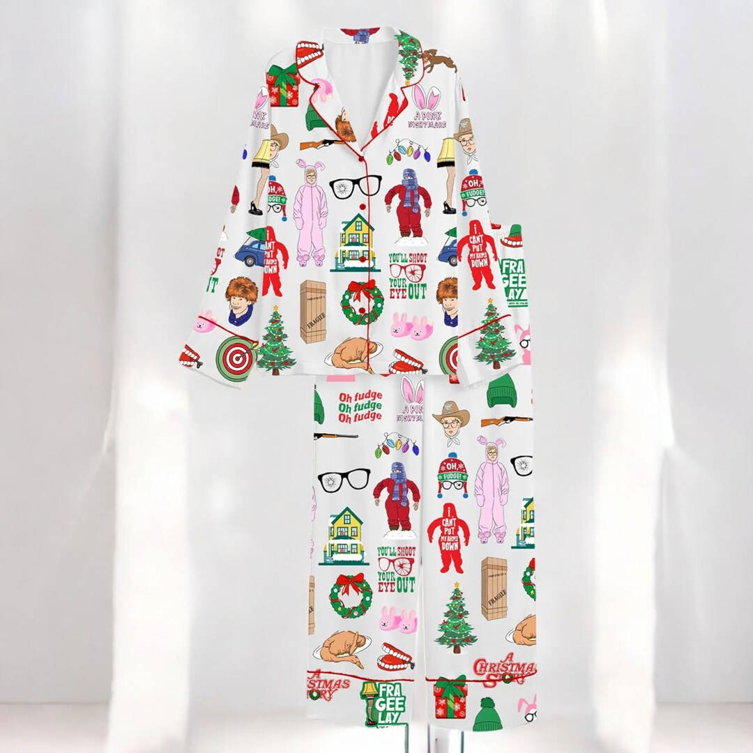 Women’s A Christmas Story Movie Pajama Set, Funny Holiday Silk ...