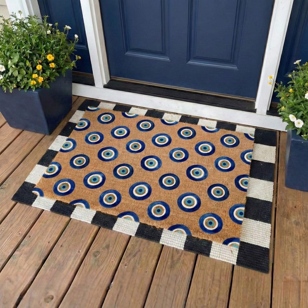 Protective Evil Eye Coir Doormat, Spiritual Entryway Rug, Mystical ...