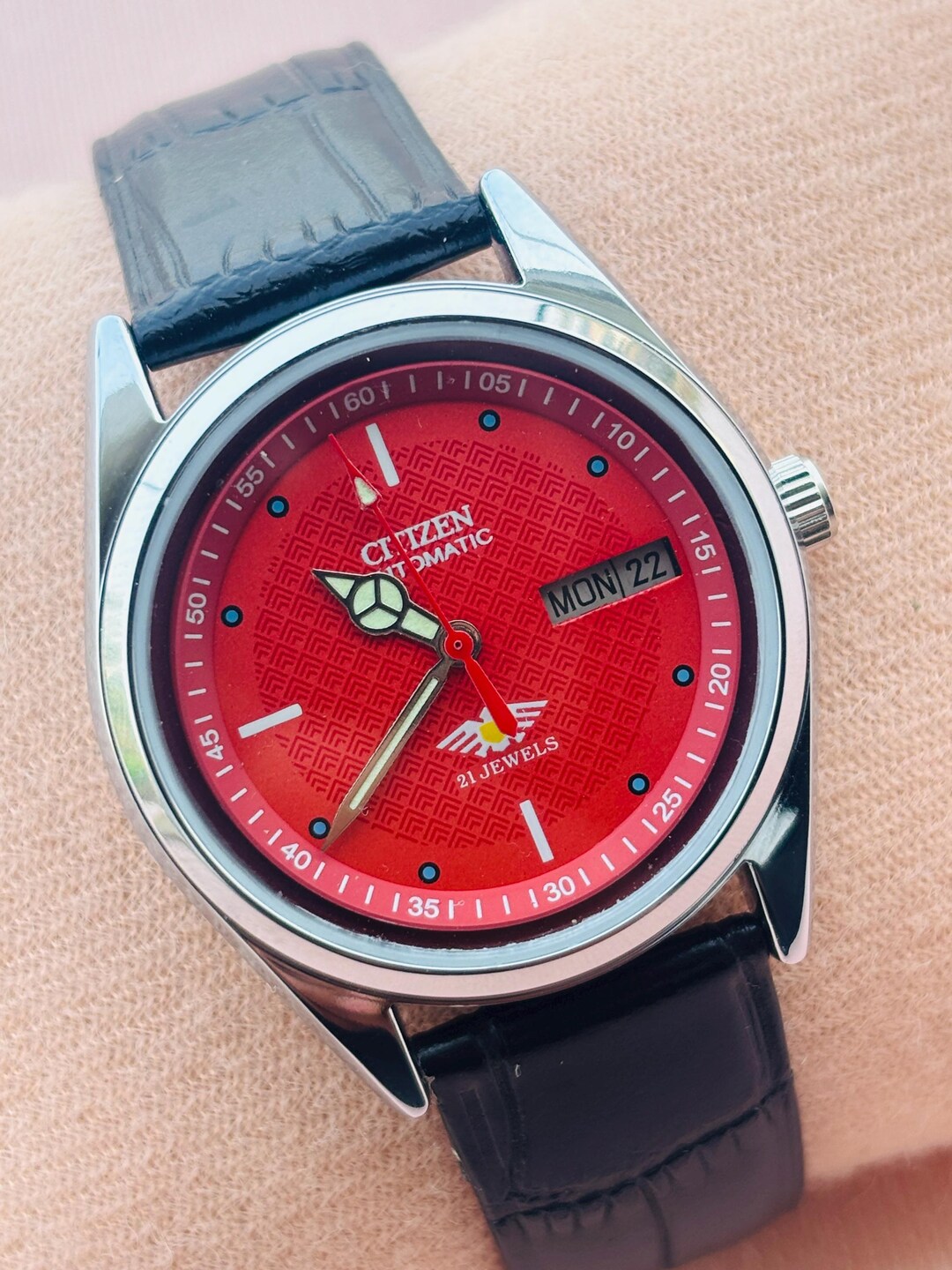 Vintage Citizen Automatic Watch: Red Dial, Day Date, Japan Made - Etsy