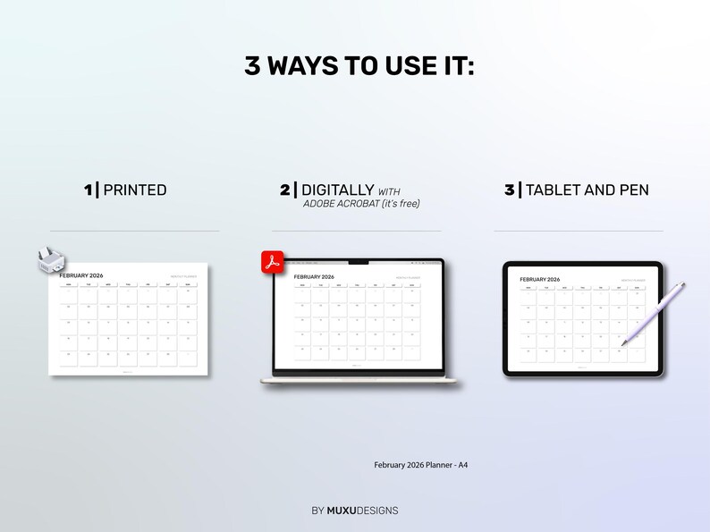 Minimalist Monthly February 2026 Planner, A3 & A4 (PDF) + Digitally ...