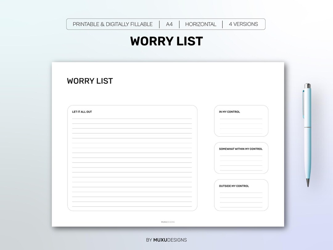 Worry List Template, A4, Instant Download PDF, Minimalist - Etsy