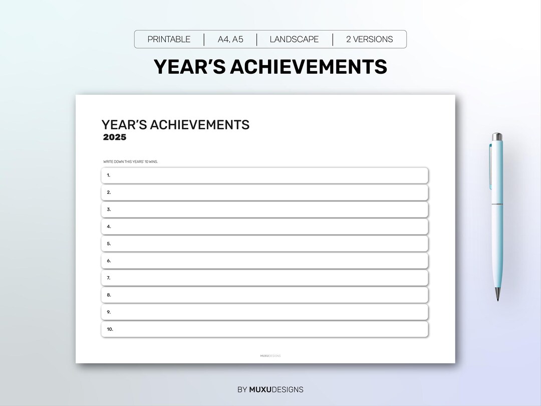 Year's Achievements Template, 2025, Also Undated, A4/A5, Instant ...
