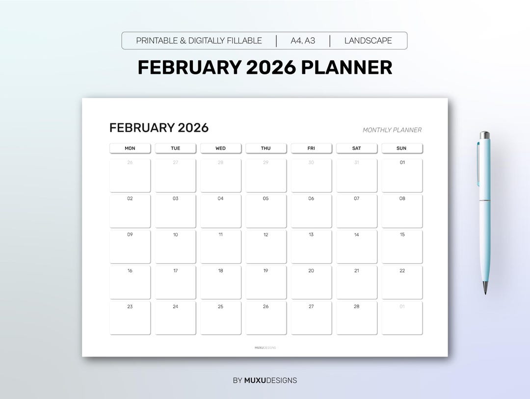 Minimalist Monthly February 2026 Planner, A3 & A4 (PDF) + Digitally ...