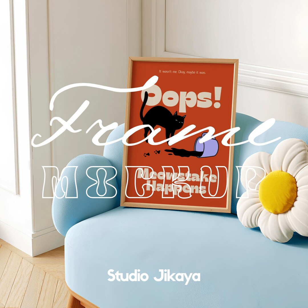 Wooden Frame PSD Mockup for Wall Art: Quirky Mid Century Interior With ...