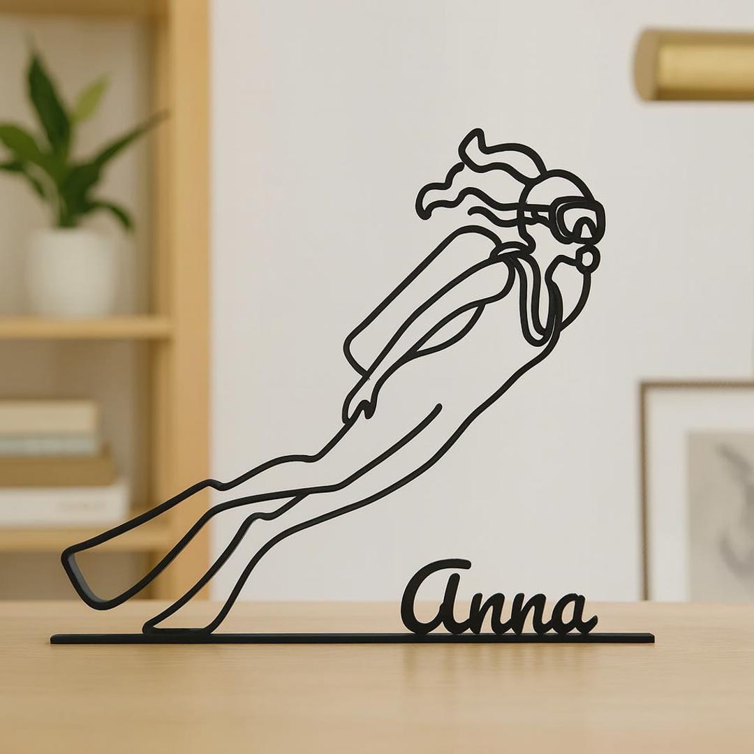 Custom Scuba Diver Line Art Sculpture: 3D Printed Minimalist Decor - Etsy