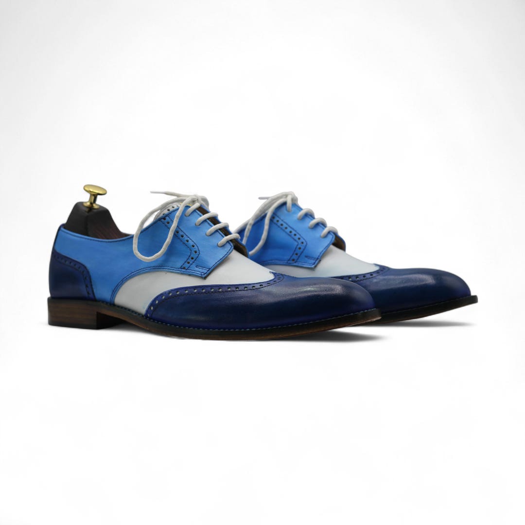 Handmade Mens Three-tone Wingtip Oxford Dress Shoes | Multi-color ...