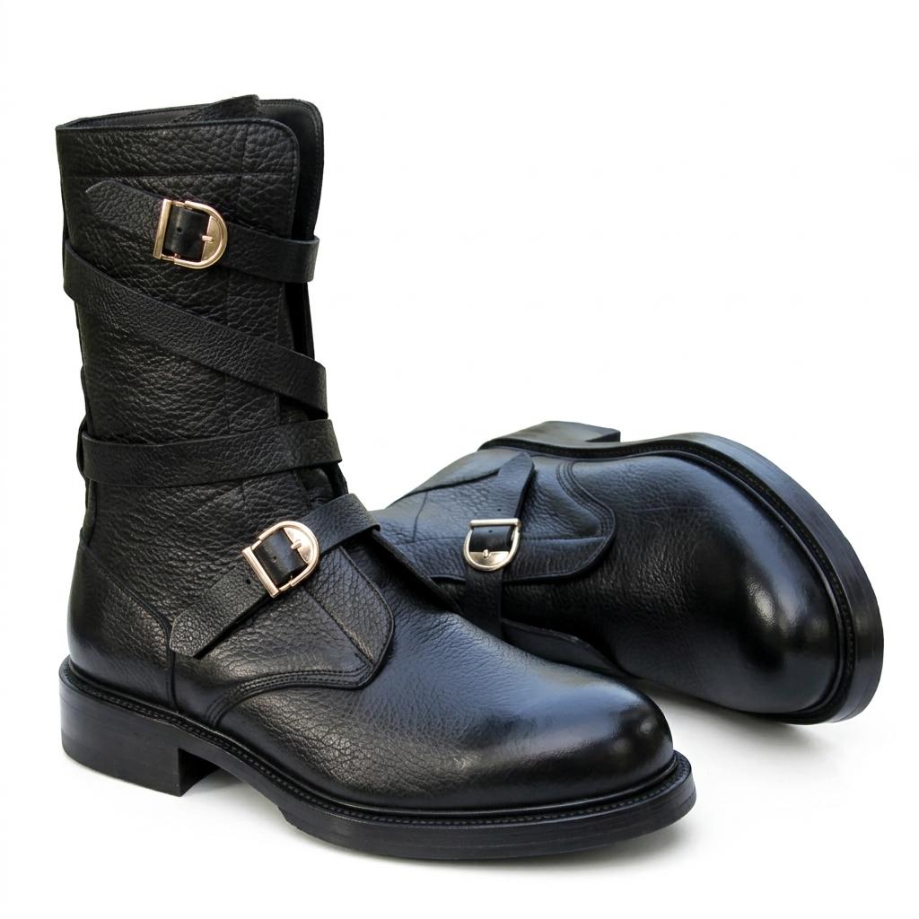 Handmade Full Grain Leather Tanker Boots Brown Buckle Straps - Etsy