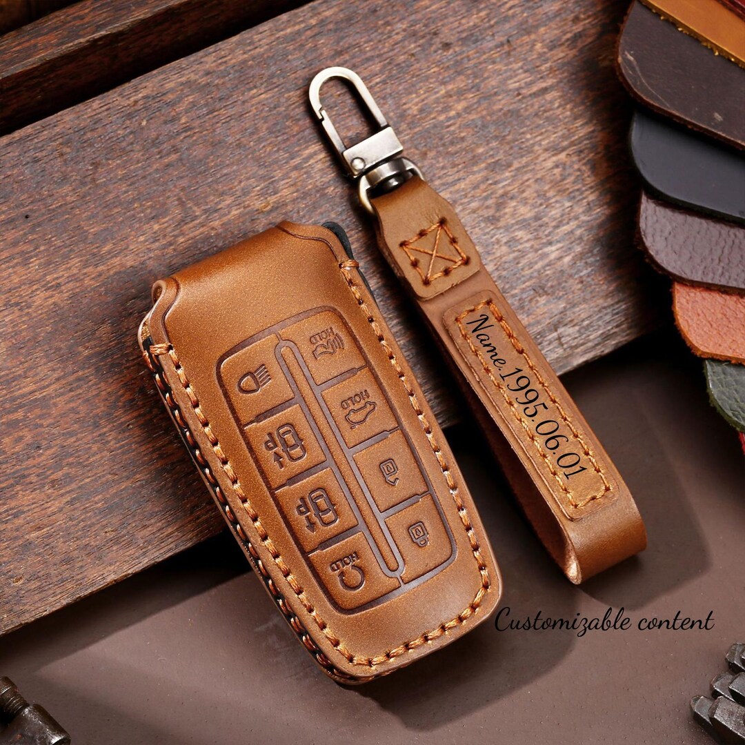 Personalized Handmade Genuine Leather Key Cover for Genesis GV80 GV90 ...