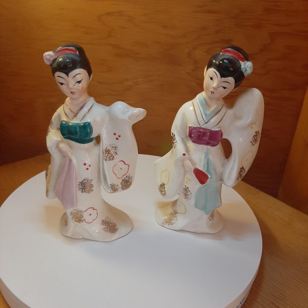 Vintage Porcelain Foreign Figurines Pair Geisha Japanese Mini Girls in ...