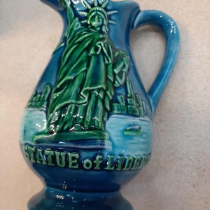 Vintage Rare Blue Green Statue of Liberty Pitcher Japan 5 5/8" Tall ...