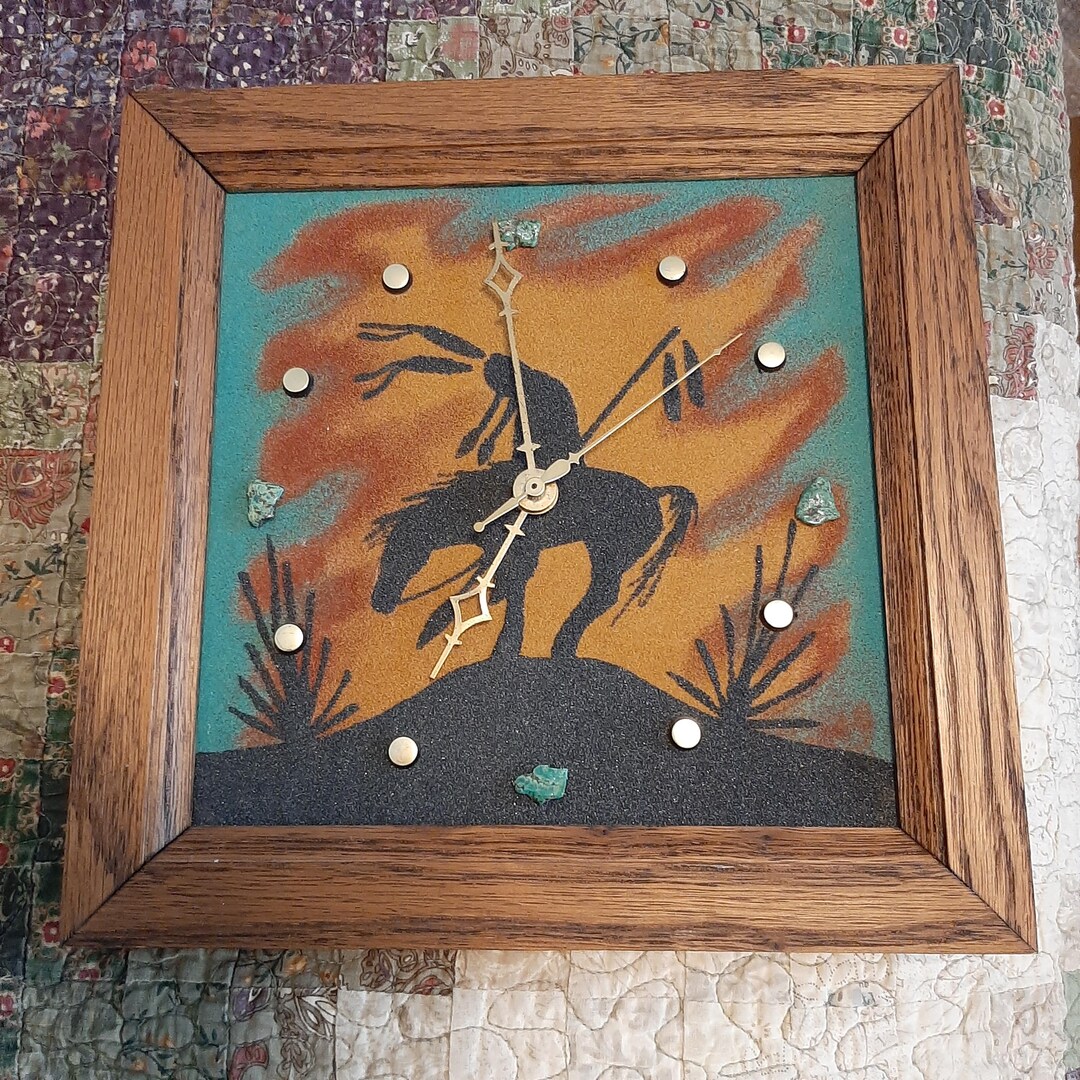 Vintage Sand Art Clock Native American Indian Trail of Tears Signed ...