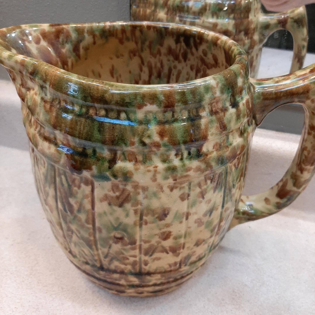 Vintage/antique Morton Splatterware Pottery Pitcher Large Drip Glaze ...