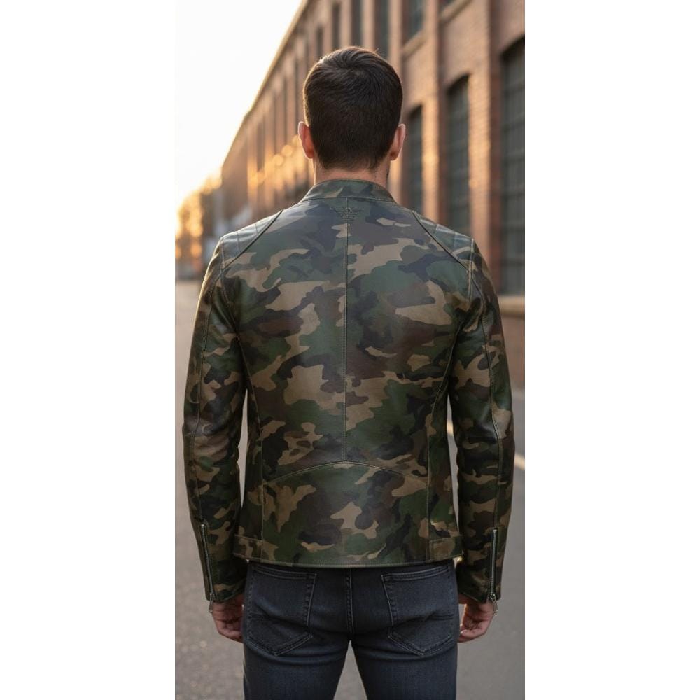 Men's Camo Leather Biker Jacket: Tactical Streetwear - Etsy