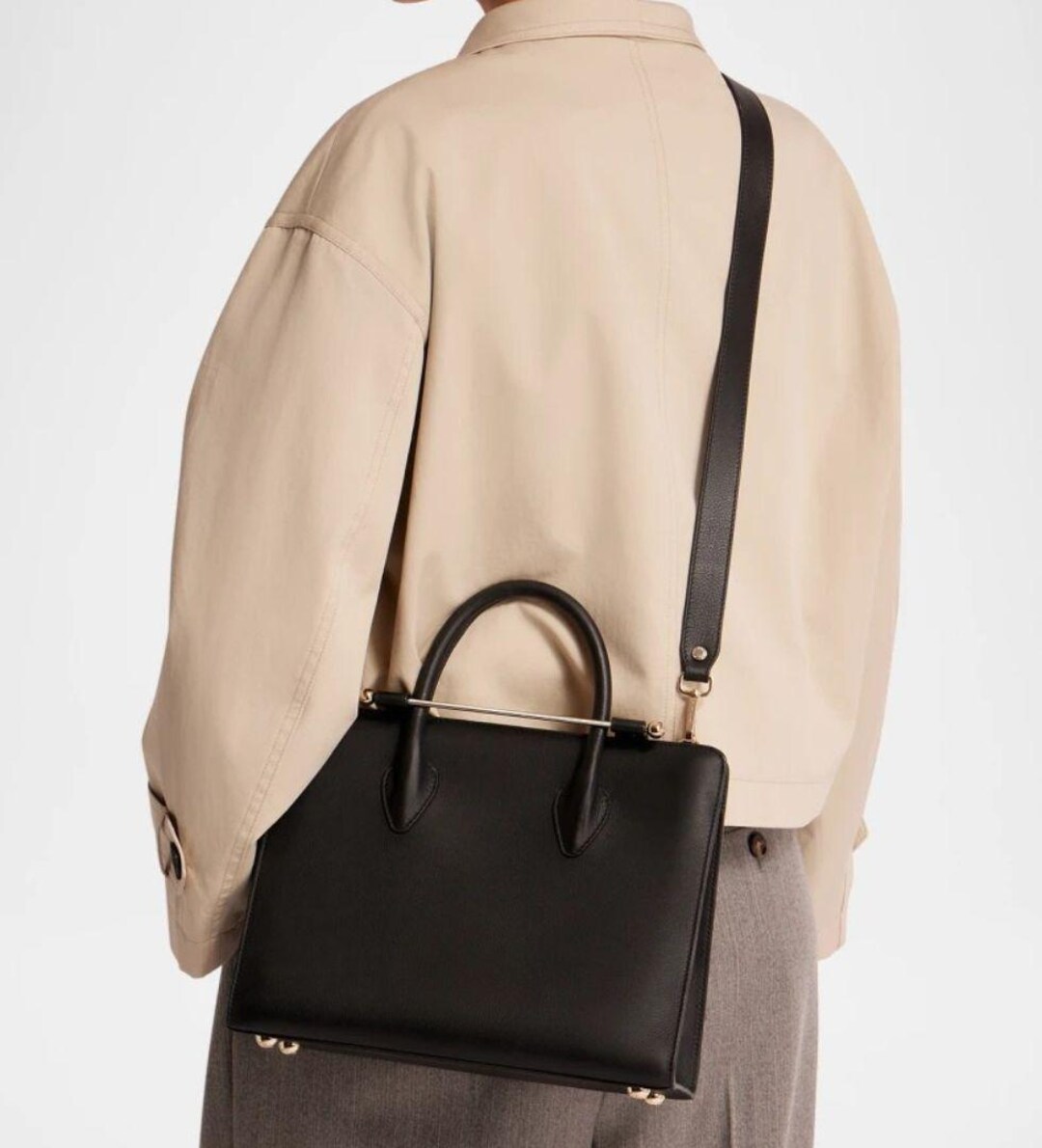 Black Leather Metal Bar Tote – Structured Crossbody & Top Handle Bag - Etsy