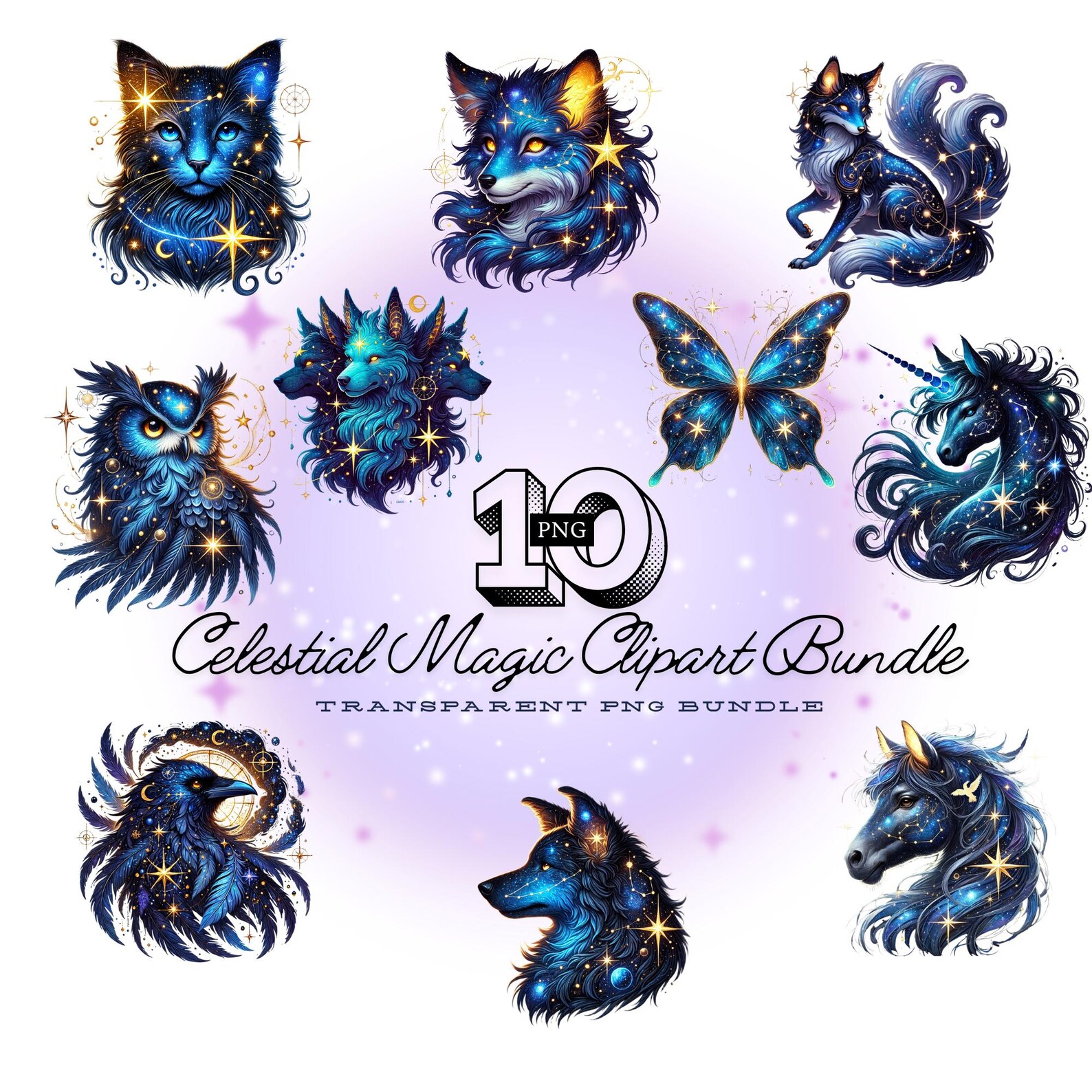 Celestial Animal Clipart Bundle: Fantasy Galaxy PNG (digital Download ...