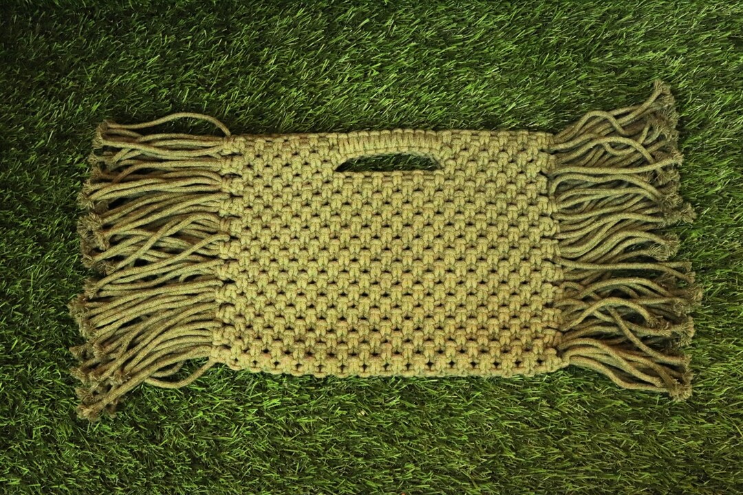 Handmade Macrame Fringe Tote Bag With Cutout Handle, Large Boho Shoulder Purse, Eco-friendly ...