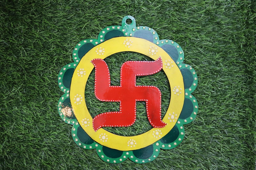 Handmade Wooden Swastik Circle Wall Hanging, Auspicious Red Swastik ...