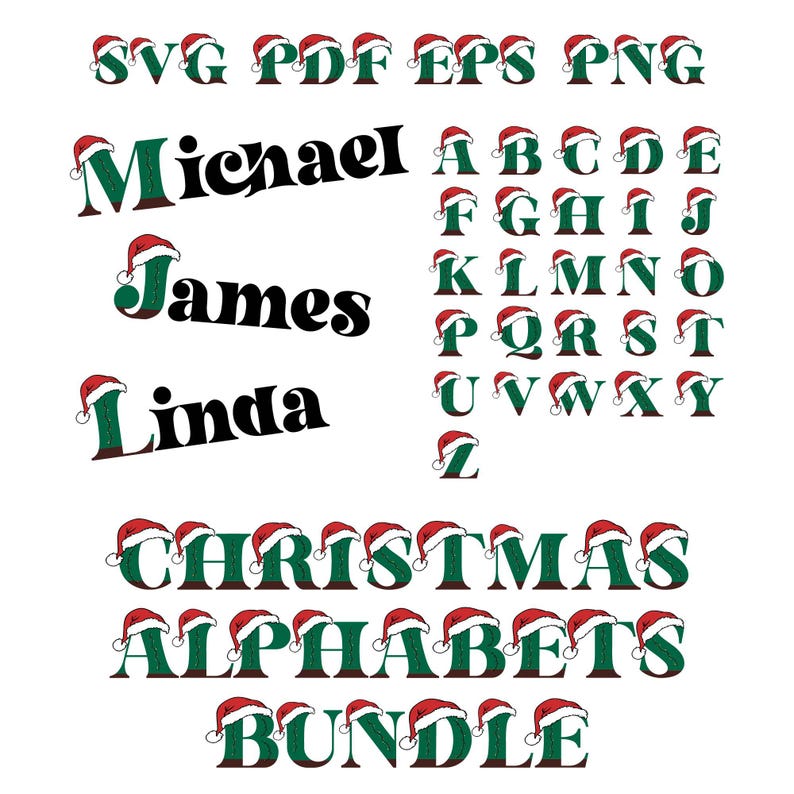 Christmas Alphabet SVG Bundle: Christmas Letters Clipart Png, Santa ...