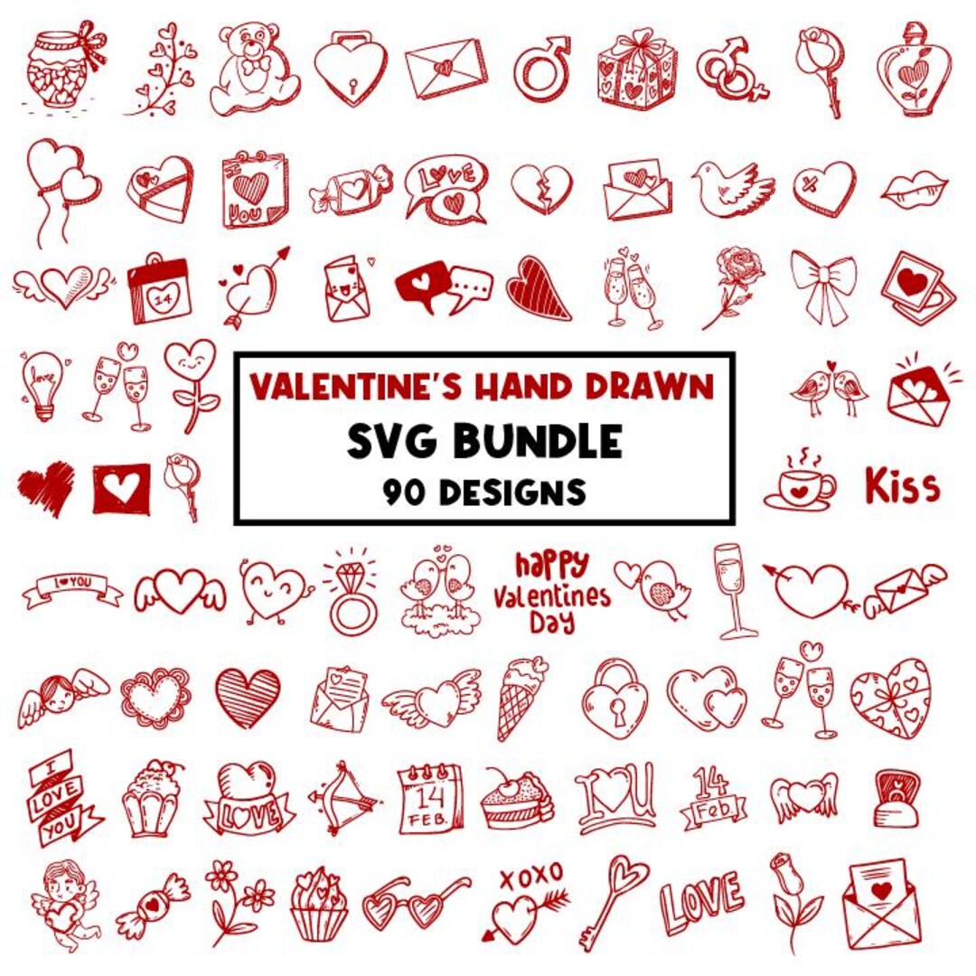 Hand Drawn Love Clipart: Valentine Doodles Png Svg, Handdrawn Romantic ...