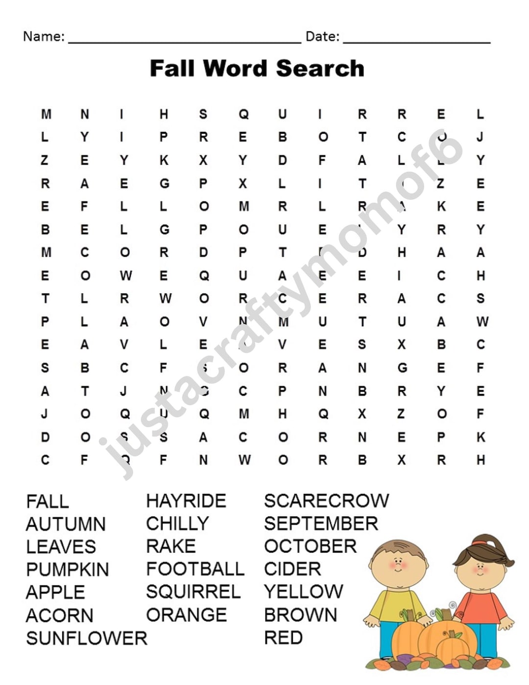 Fall Word Search Printable | Autumn Activity Worksheet for Kids ...