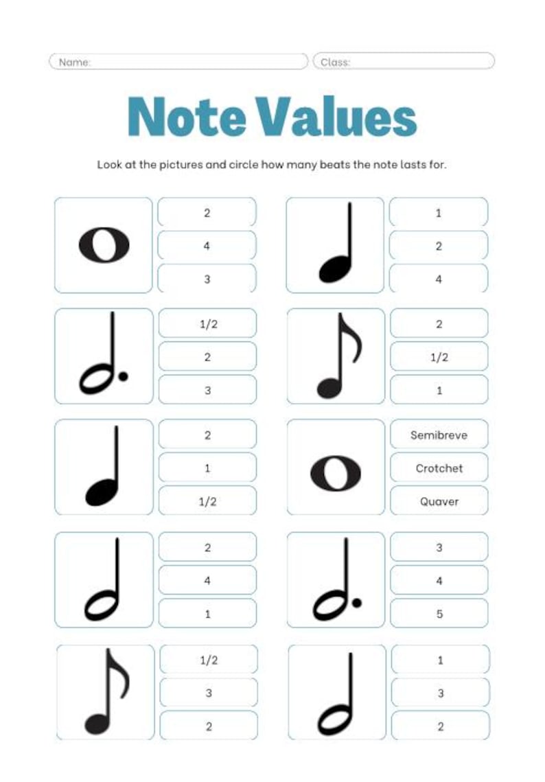 Printable PDF Music Theory Worksheets | 6 Note Value Worksheets ...