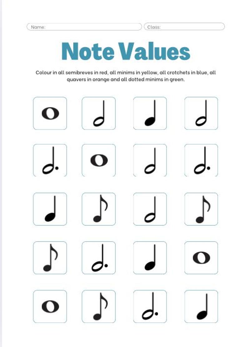 Printable PDF Music Theory Worksheets | 6 Note Value Worksheets ...