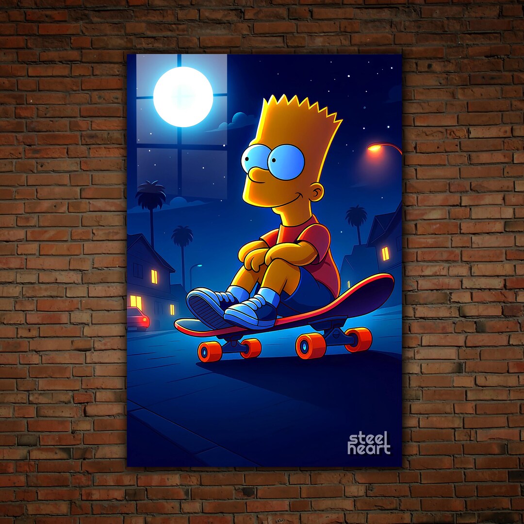 Bart Simpson Metal Wall Art | Skateboard Night Scene | HD Printed Metal ...