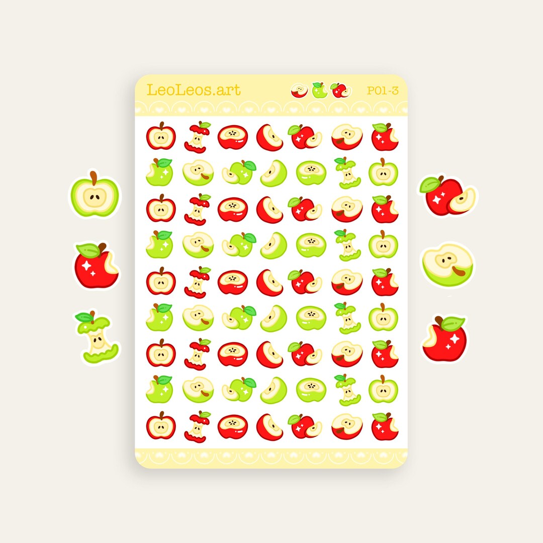Sticker Sheet Apples Fruit Mini Stickers | Planner Stickers | Journal ...