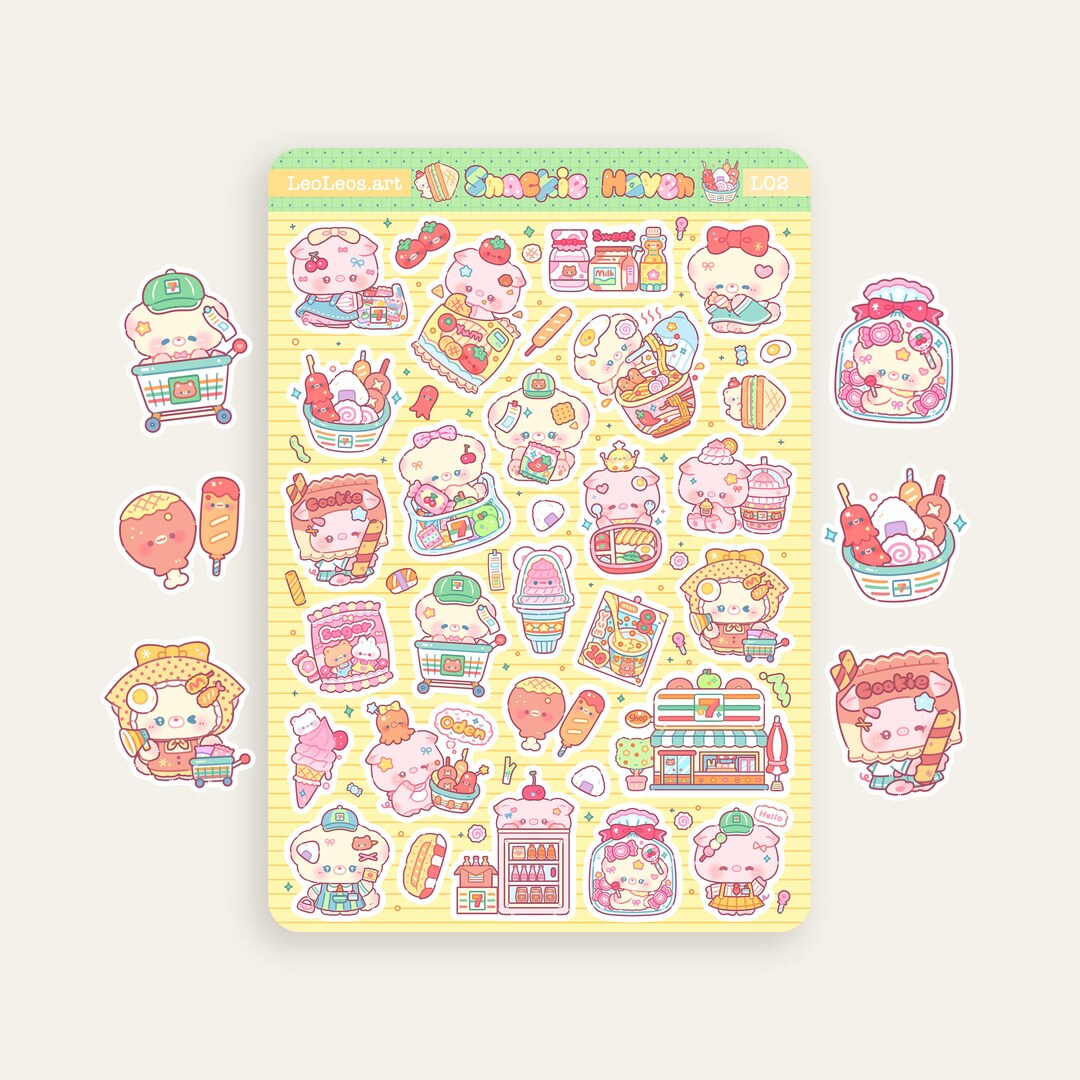 Sticker Sheet Pocket-sized Snack Fun Sticker | Cute Pig Snacks Sticker ...