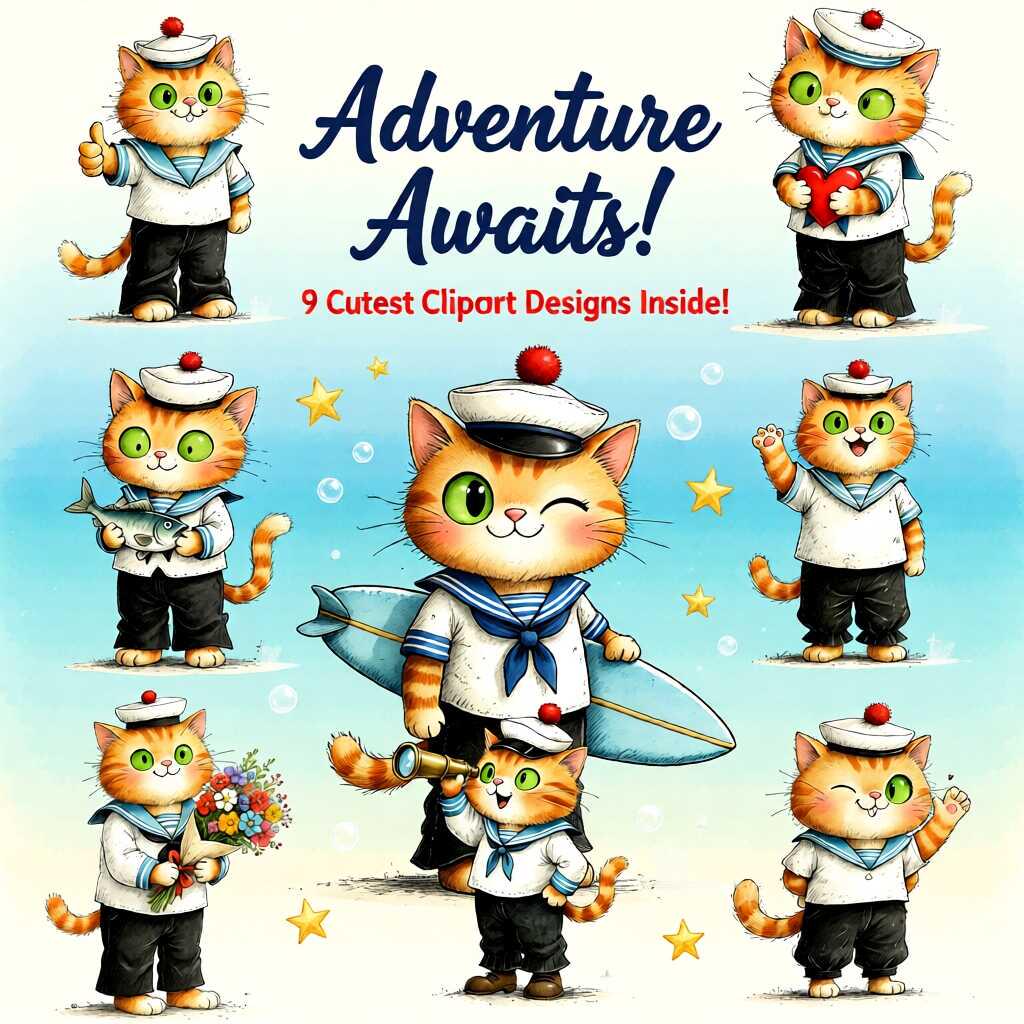 Sailor Cat Clipart Pack – Nautical Cats for Kids Projects (28 PNG) - Etsy