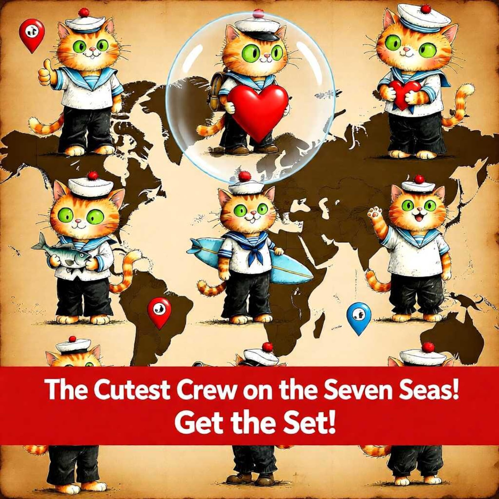 Sailor Cat Clipart Pack – Nautical Cats for Kids Projects (28 PNG) - Etsy