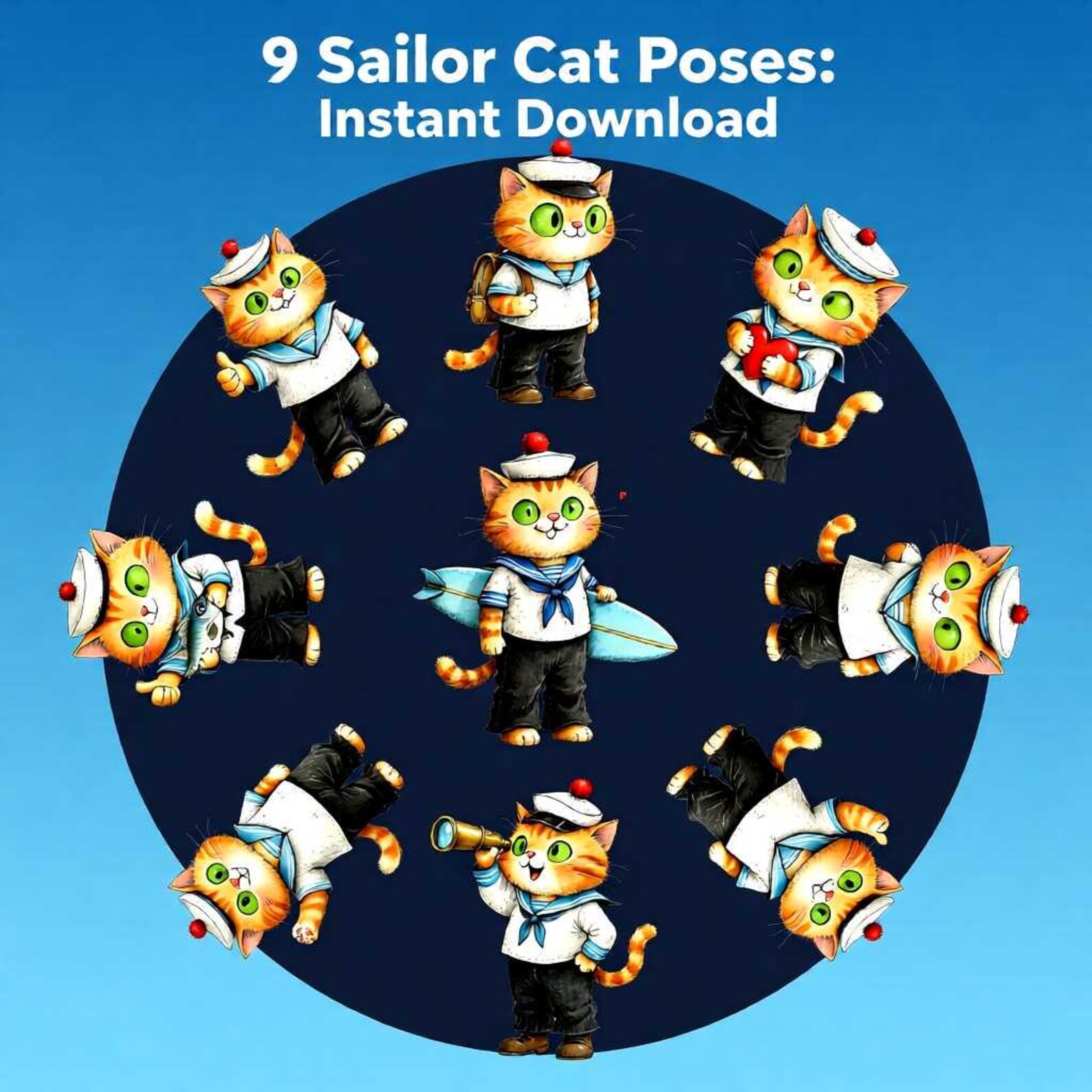 Sailor Cat Clipart Pack – Nautical Cats for Kids Projects (28 PNG) - Etsy