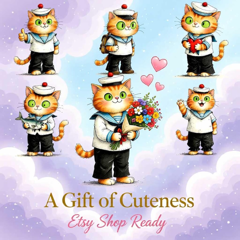 Sailor Cat Clipart Pack – Nautical Cats for Kids Projects (28 PNG) - Etsy