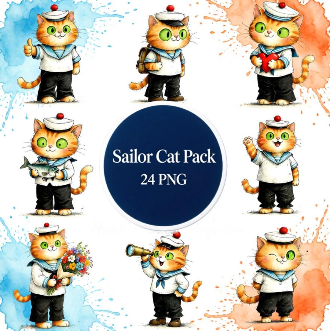 Sailor Cat Clipart Pack – Nautical Cats for Kids Projects (28 PNG) - Etsy